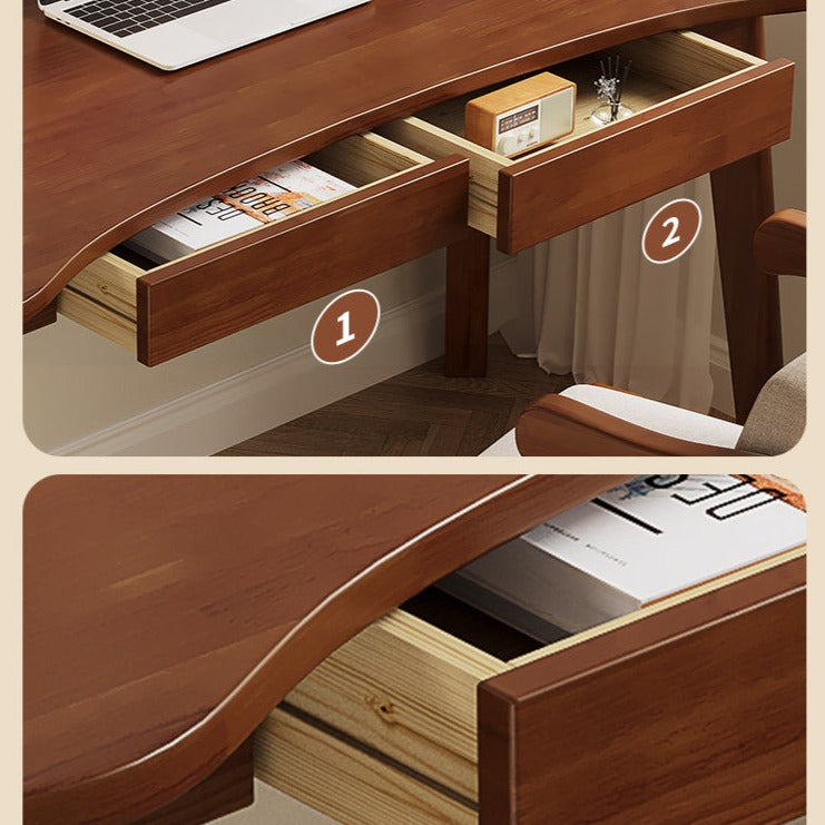 Draylen Walnut Solid Wood Study Desk with Drawers/Rubberwood/Curved/1M ...