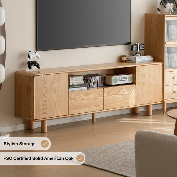 Mainn FAS-Graded American Oak Tall TV Cabinet/Solid Timber Tall TV Sta ...