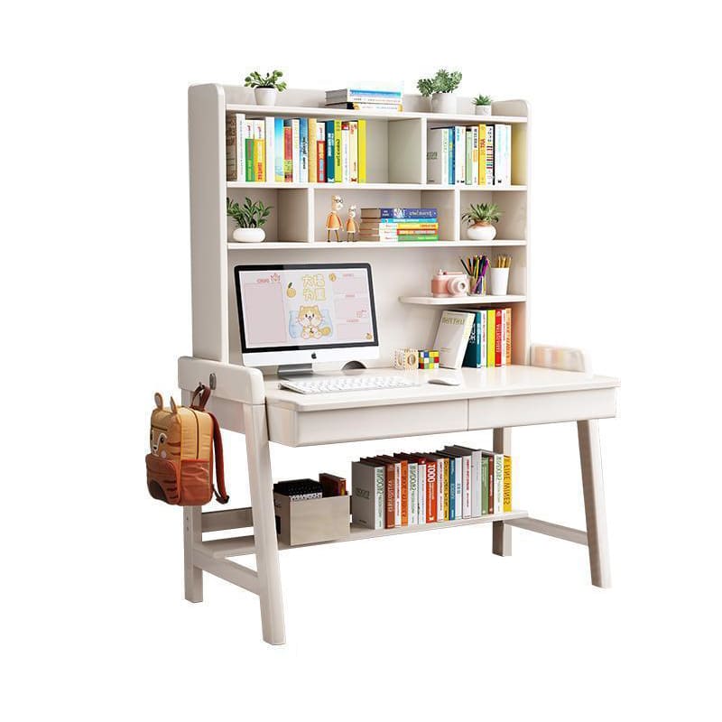 Bahid Study Desks/Solid Wood Study Desk with Shelf/Home Office/White ...