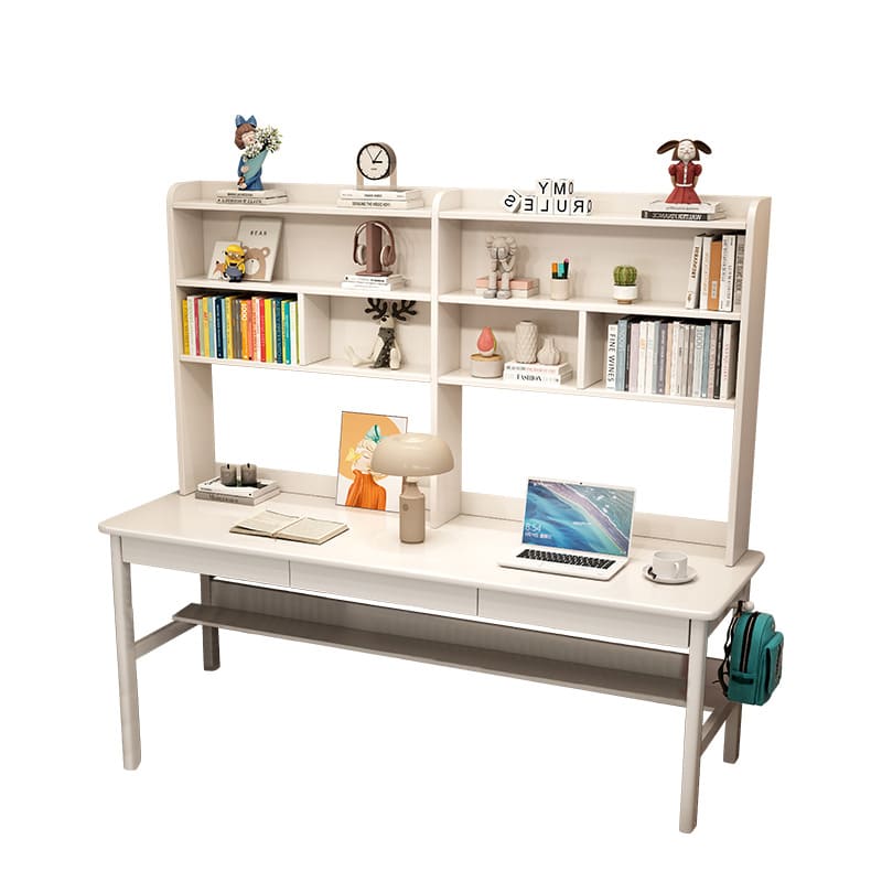 Trejan White Solid Wood Study Desk with Book Shelves and Drawers/Rubbe ...