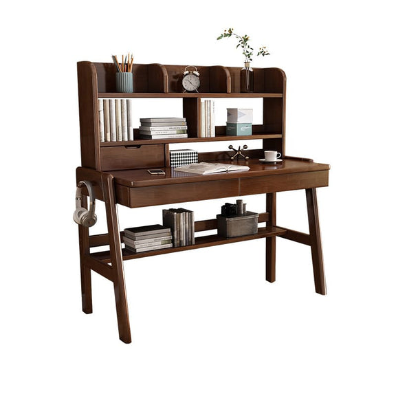 Ave Solid Wood Study Desk with Shelf and Drawers/Bookcase/Rubberwood/W ...