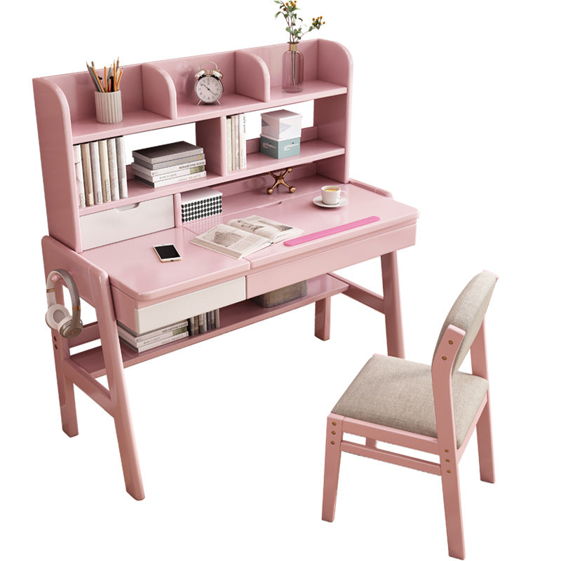 Avelinn Study Desks/Solid Wood Study Desk with Shelf/Home Office/Pink ...