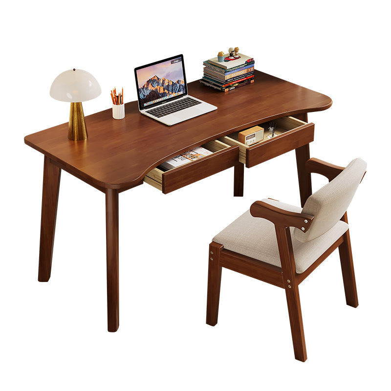 Draylen Walnut Solid Wood Study Desk with Drawers/Rubberwood/Curved/1M ...