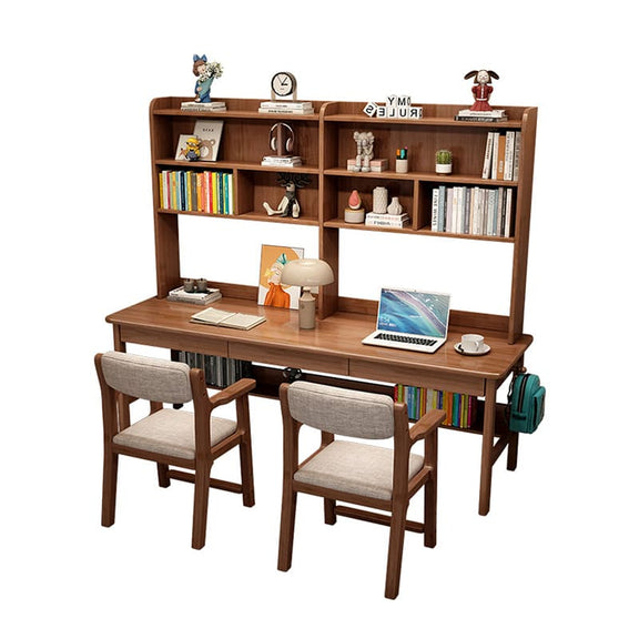 Trejan Walnut Solid Wood Study Desk with Book Shelves and Drawers/Rubb ...