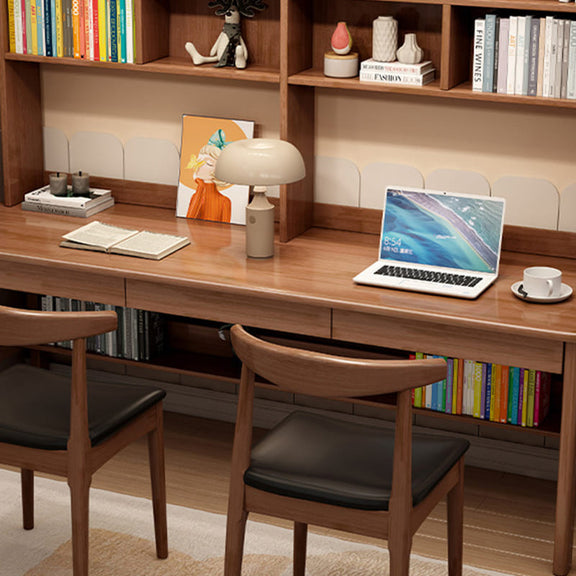 Trejan Walnut Solid Wood Study Desk with Book Shelves and Drawers/Rubb ...