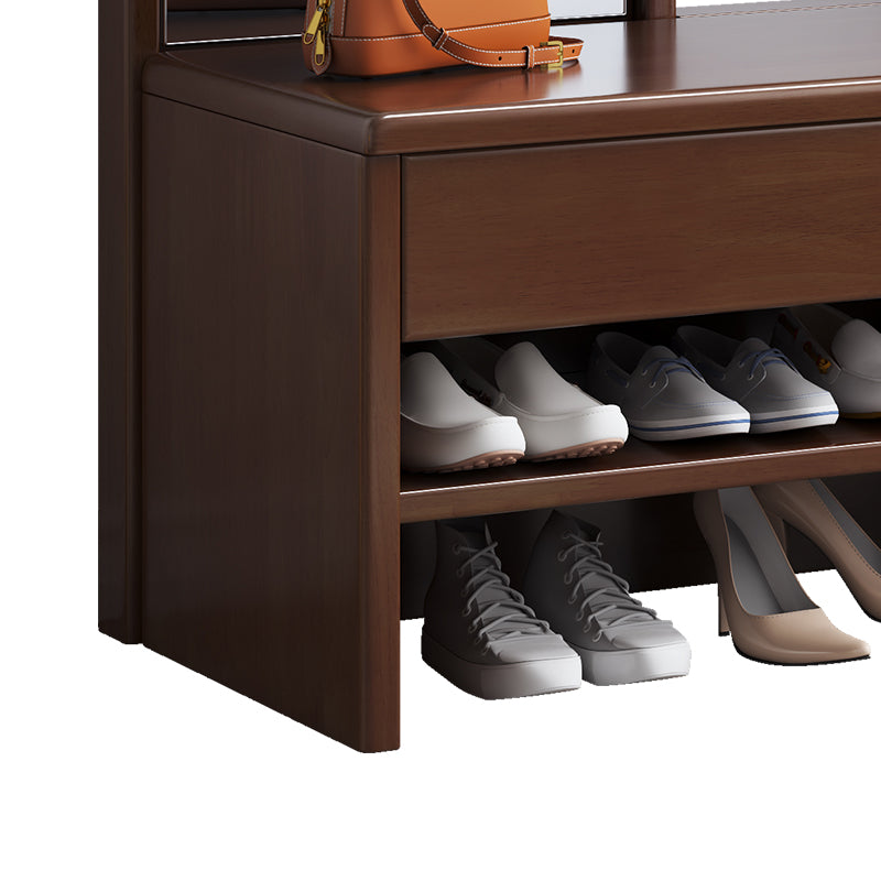 Solidwood Shoe Bench Coat Rack With Mirror In Walnut Colour/Entrance H ...