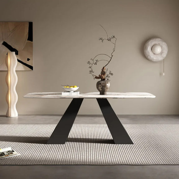Keanu Rectangular Ceramic Dining Table/Steel Base/ Glossy Multi-color ...