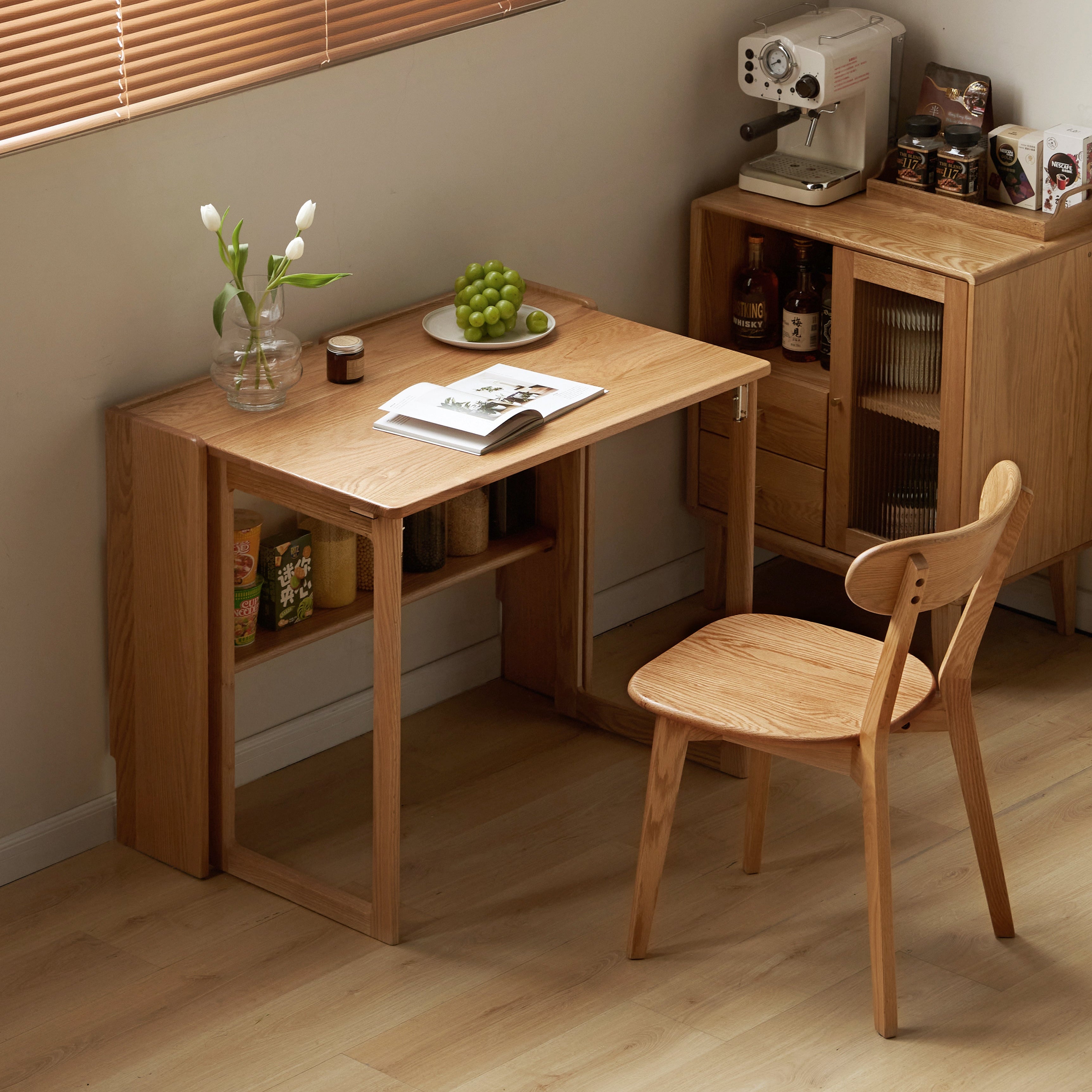 FAS-Graded Natural Wood Color Space Saving Folding Table/Foldable Smal ...