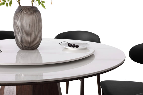 Yezo Ceramic Round Dining Table/Lazy Susan/Solid Timber Base/Glossy Fi ...