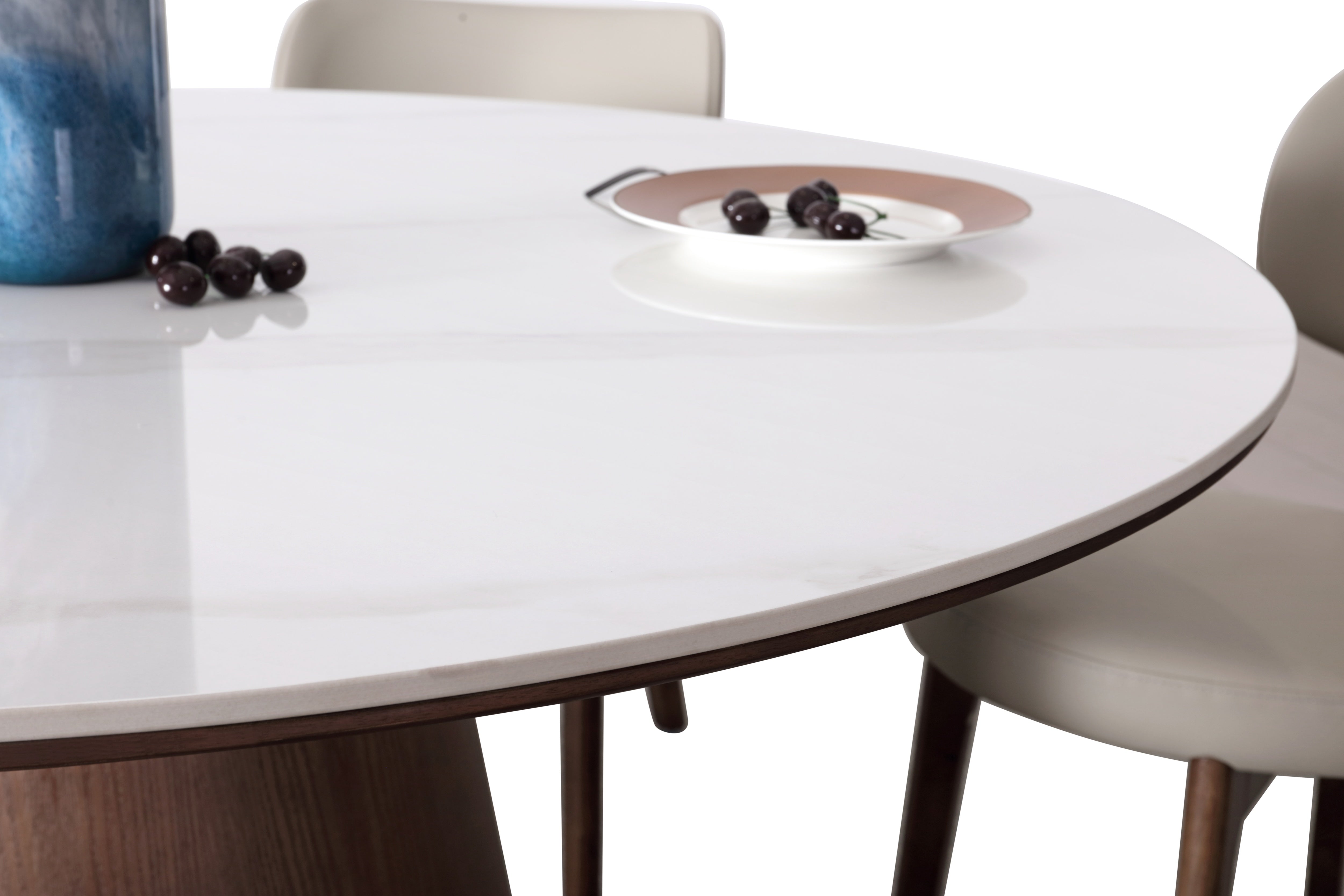 Yodie Ceramic Round Dining Table/Lazy Susan/Solid Timber Base/Glossy ...