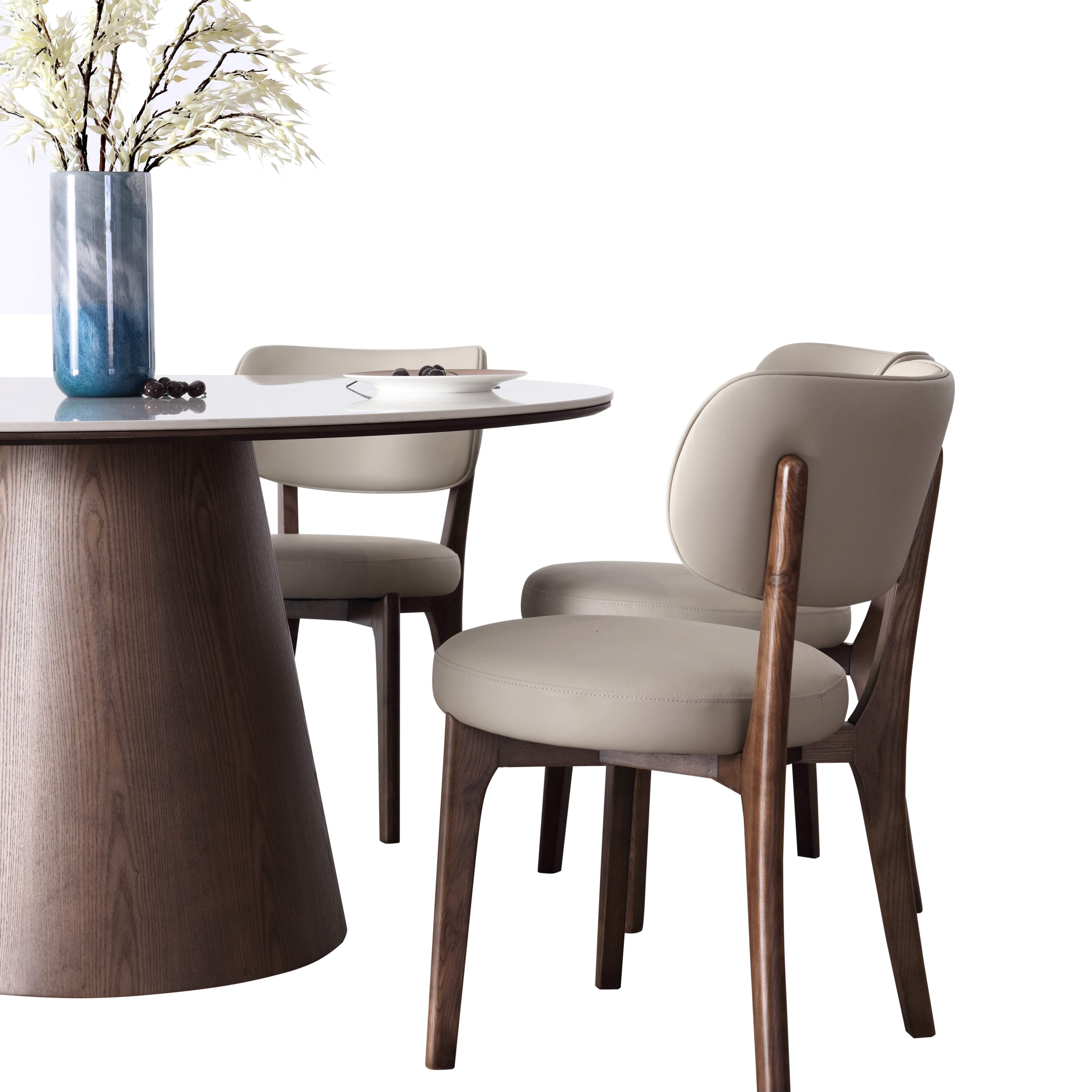 Yodie Ceramic Round Dining Table/Lazy Susan/Solid Timber Base/Glossy ...