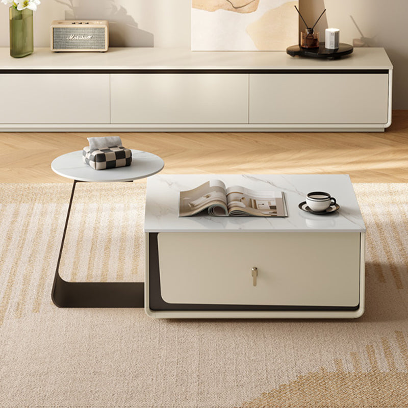 Preston Classic Design Square Coffee Table With Drawer/Side Table Set ...