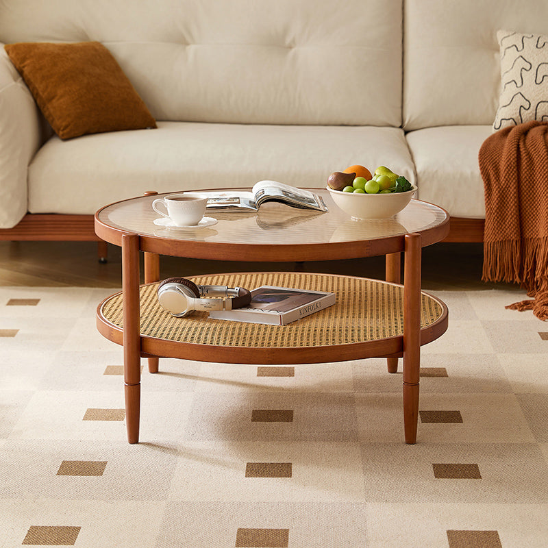 Marcella 80cm Rubberwood Round Coffee Table With Glass Table Top For H ...
