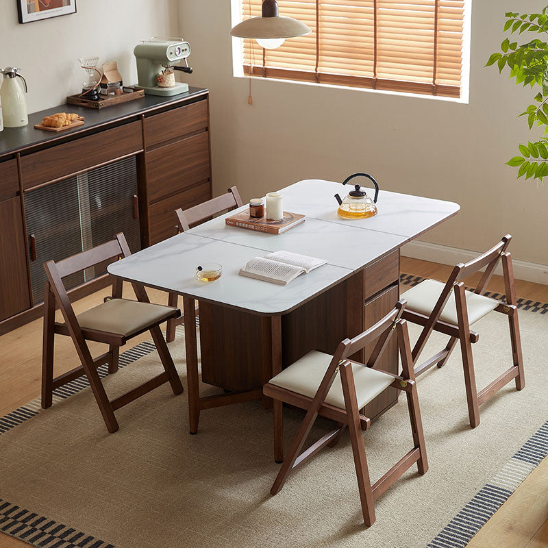 Kurt Square Foldable Movable Slab Dining Table Set with Storage and Ch ...