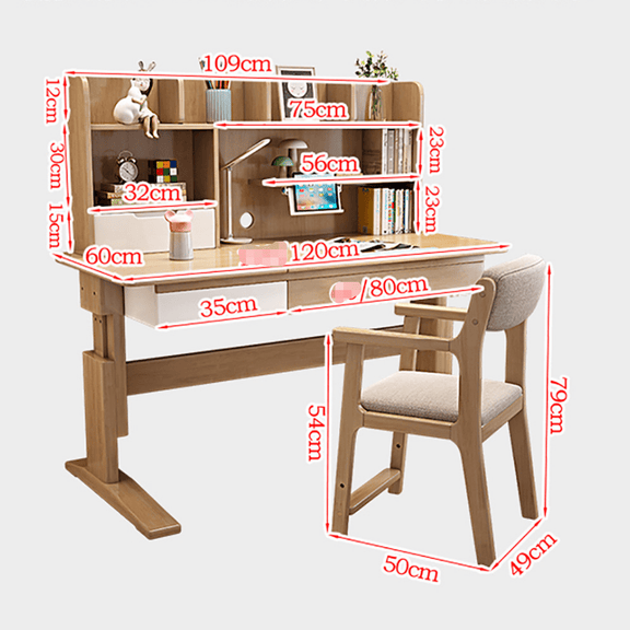 Warnke Height-Adjustable Study Desks/Solid Wood Study Desk with Shelf ...