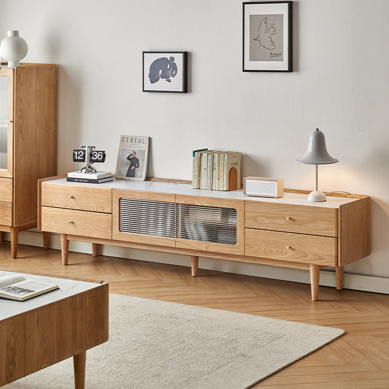 Claudia FAS-Graded Solid Ash Wood TV Cabinet/TV Stand With Stone Panel ...