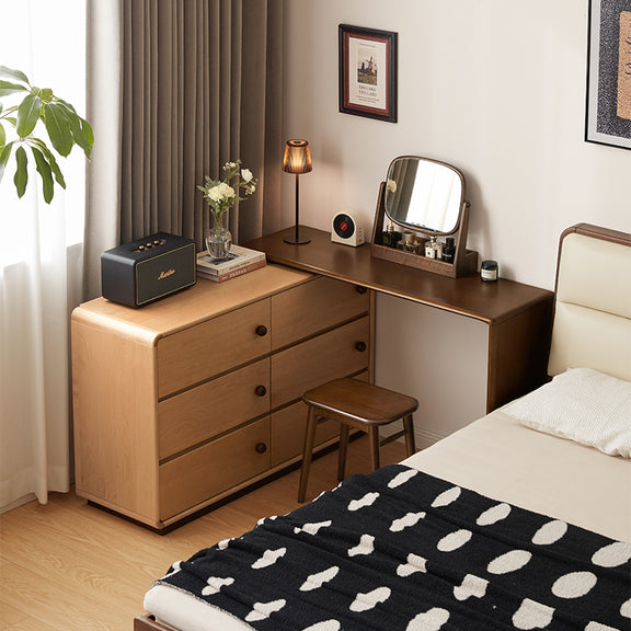 Isadore 6-Drawer Solid Beech Wood Single Bedroom Vanity Table with Dra ...