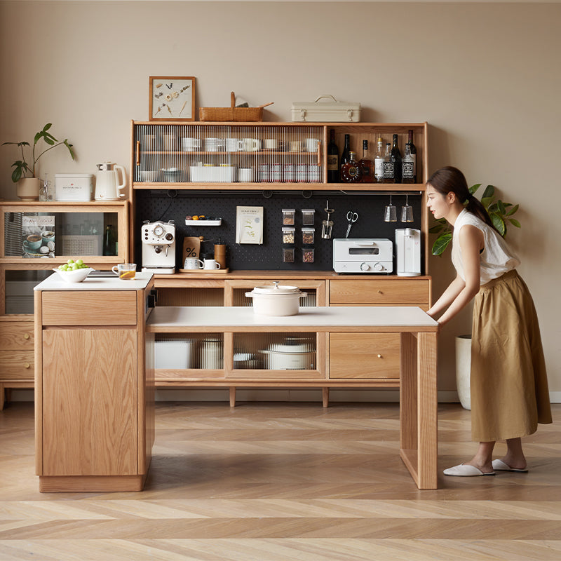 Casey FAS-Graded Solid American Oak Wood Kitchen Island with Extendabl ...