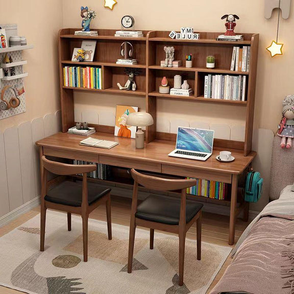 Trejan Walnut Solid Wood Study Desk with Book Shelves and Drawers/Rubb ...