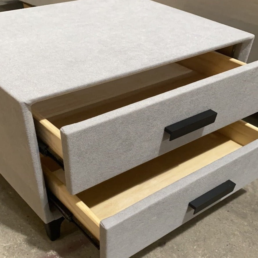 Grey Fabric Bedside Table with Drawers/Timber Frame/Steel Legs ...