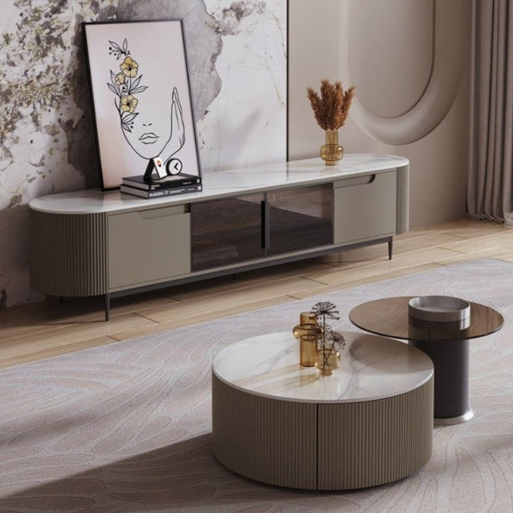 Keesley TV Stand - Ceramic Glossy white Top Entertainment Unit/ Black ...