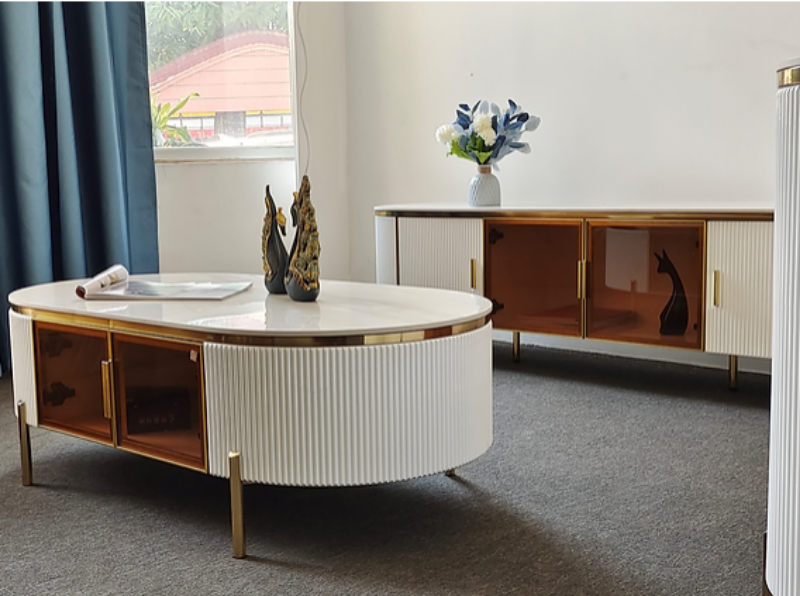 TV Stand - White Ceramic Top Golden Legs/Mordern/Steel Legs – Furniture ...