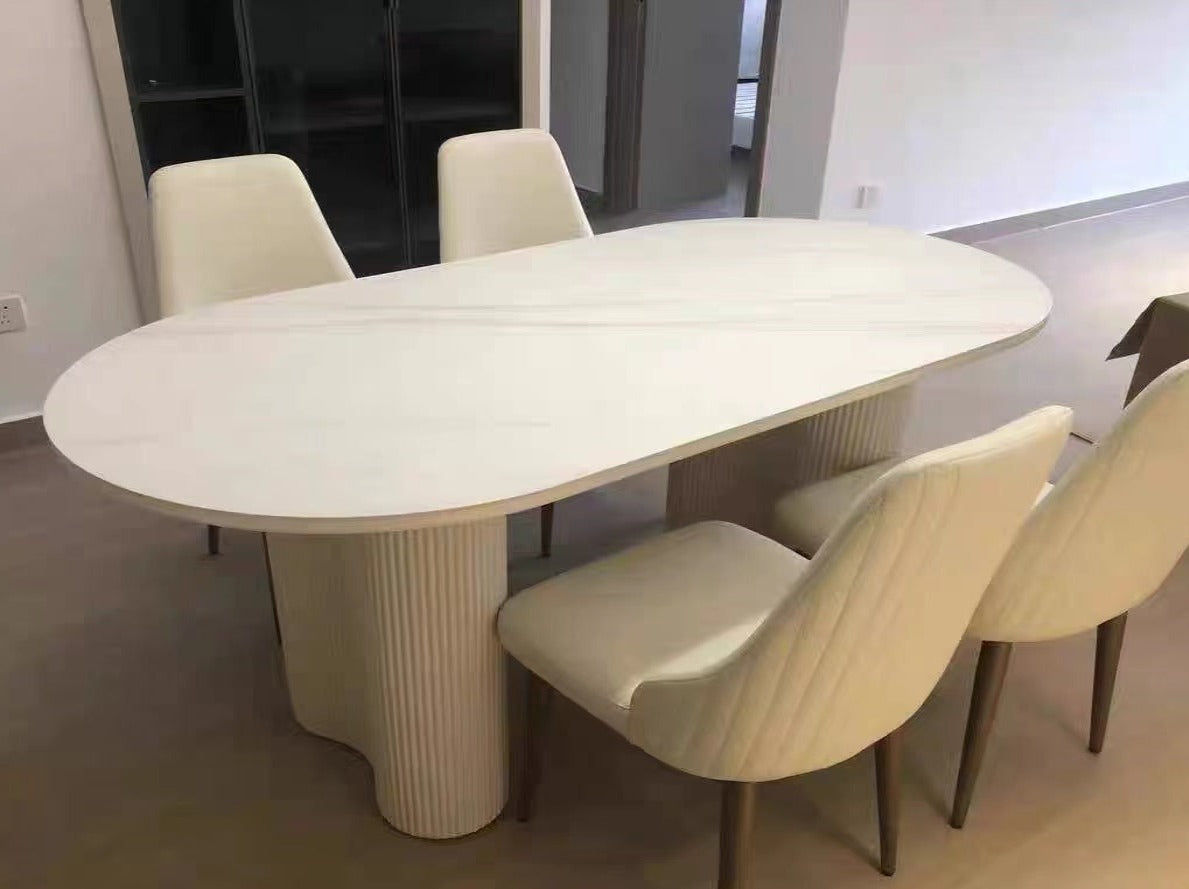 Cosmie Oval White Ceramic Top Dining Table/Ivory White Timber Legs ...