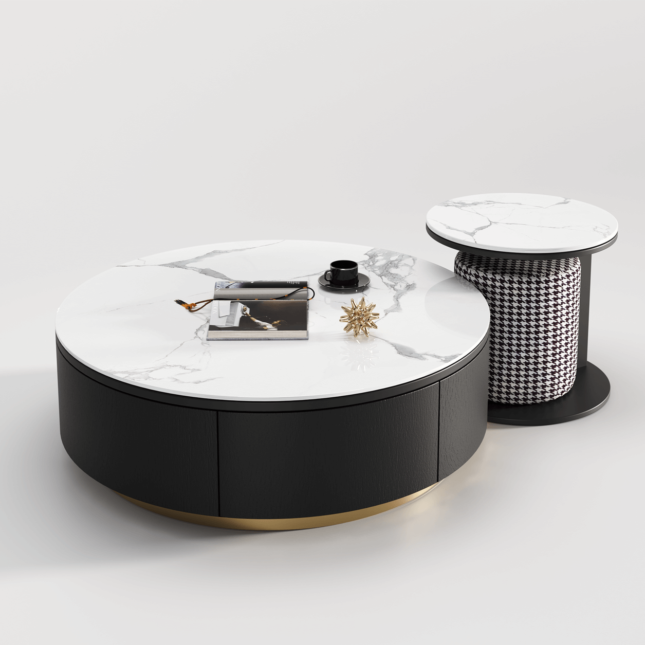Nicole White Coffee Table - Ceramic Top with Gold Base Set/Zen/Modern ...
