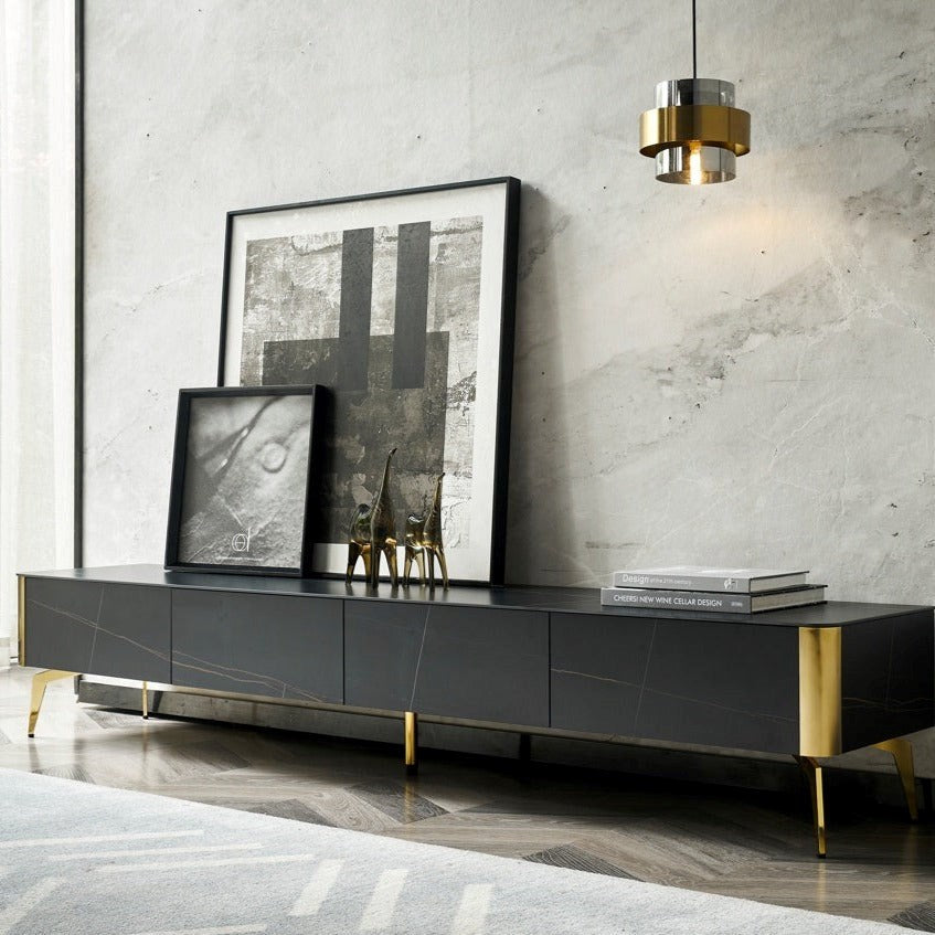 Earl Black TV Stand - Ceramic Top Mordern Minimalistic Entertainment ...