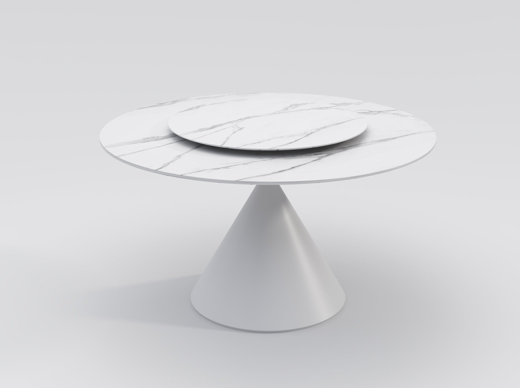 Wynot Ceramic Round Dining Table/Lazy Susan/ White Steel Base/Matte Fi ...