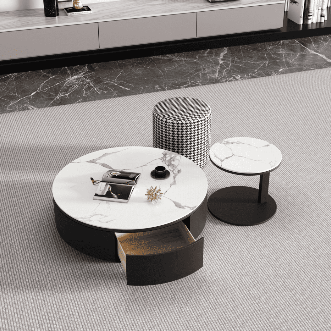 Nicole White Coffee Table - Ceramic Top with Gold Base Set/Zen/Modern ...