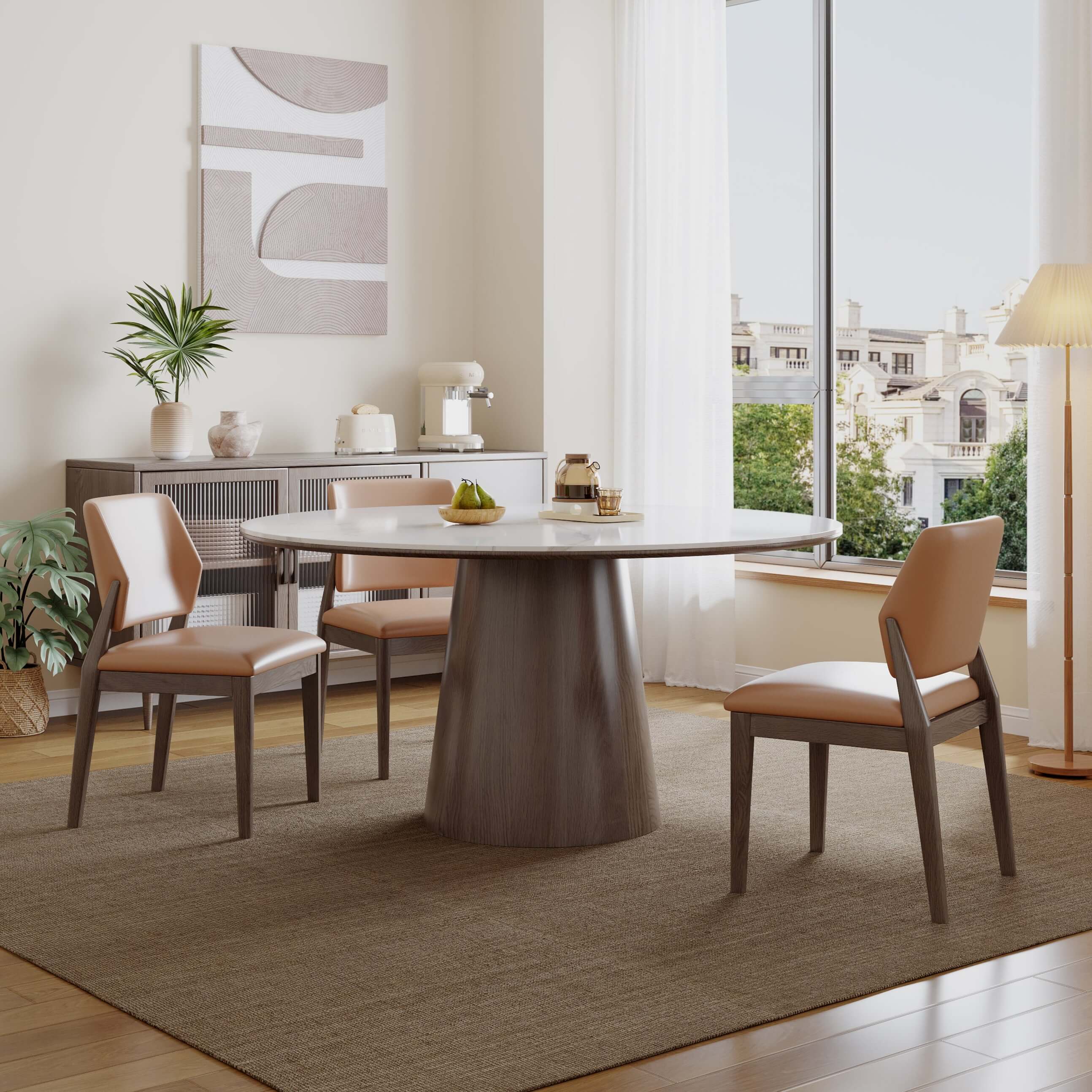 Yodie Ceramic Round Dining Table/Lazy Susan/Solid Timber Base/Glossy ...